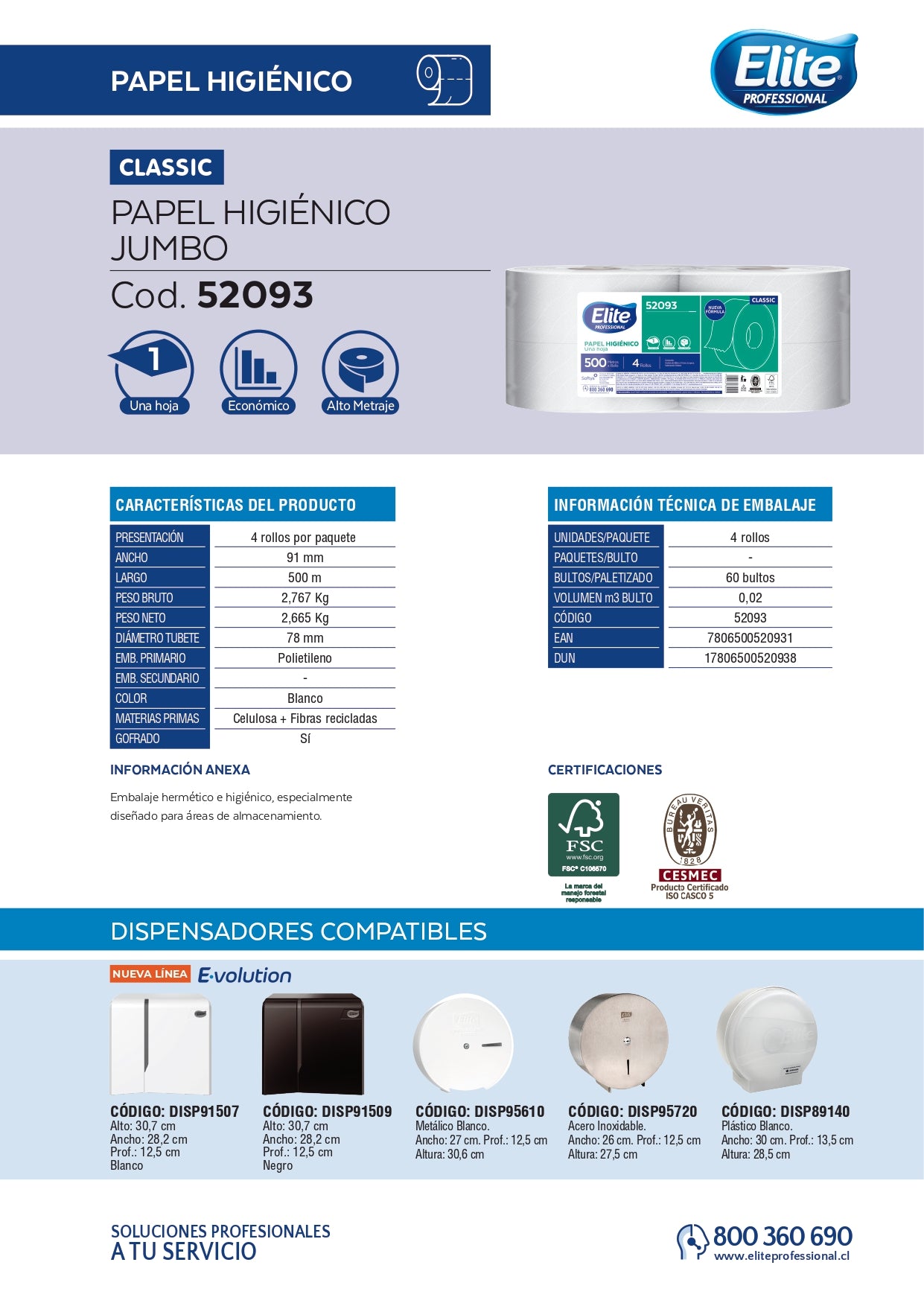 Papel Higiénico Classic 500 Mt X 4 Rollos