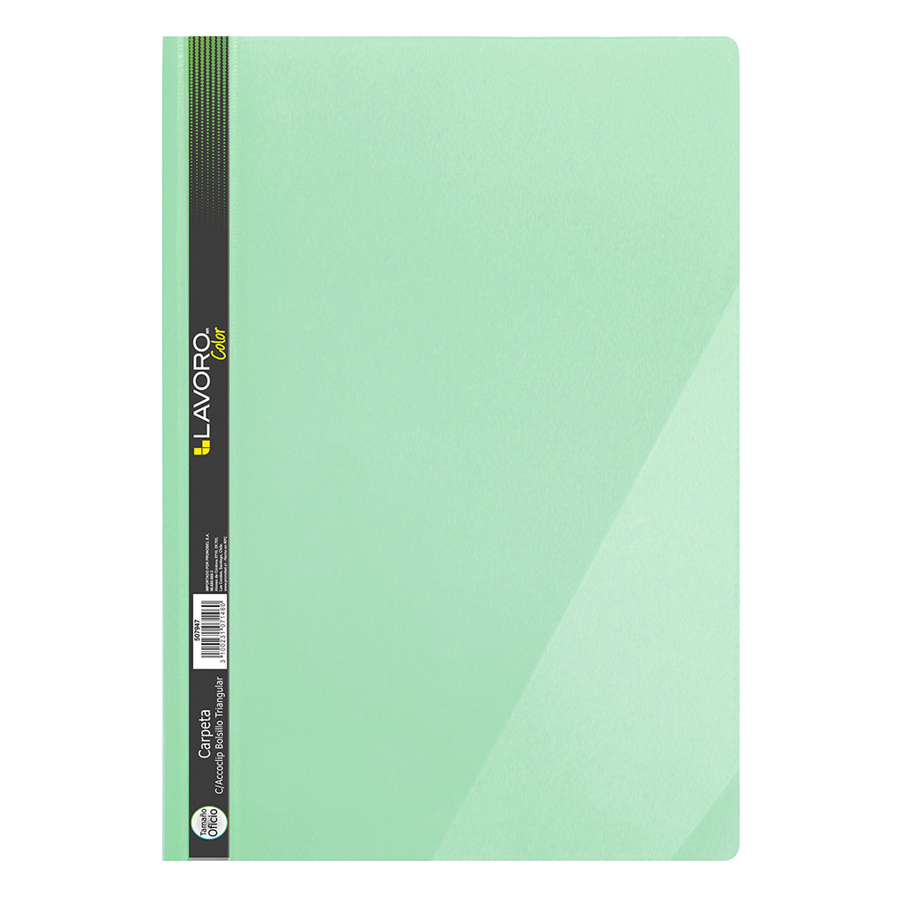 Carpeta Con Accoclip Bolsillo Triangular Oficio Verde Pastel